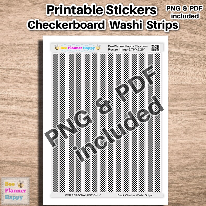 Printable Black Checkerboard Washi Strips for Planners, Journals ...