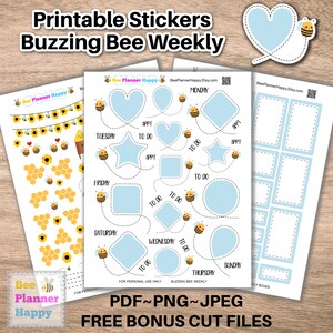 Printable Bumblebee Weekly Sticker Pages ~ Cute Bees, Blue Boxes, Words ...