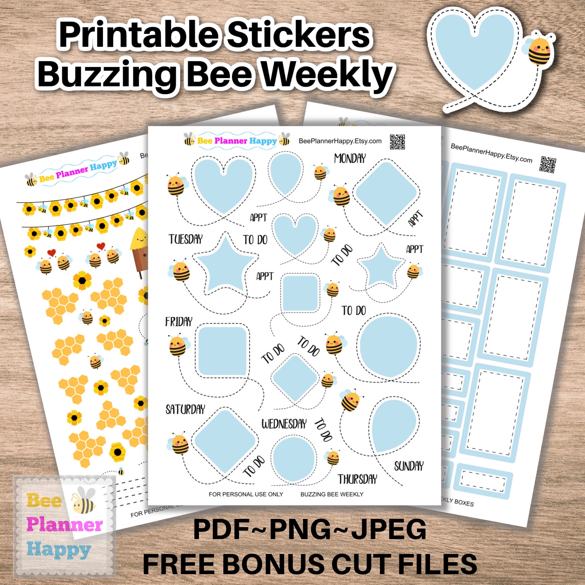 Printable Bumblebee Weekly Sticker Pages ~ Cute Bees, Blue Boxes, Words ...