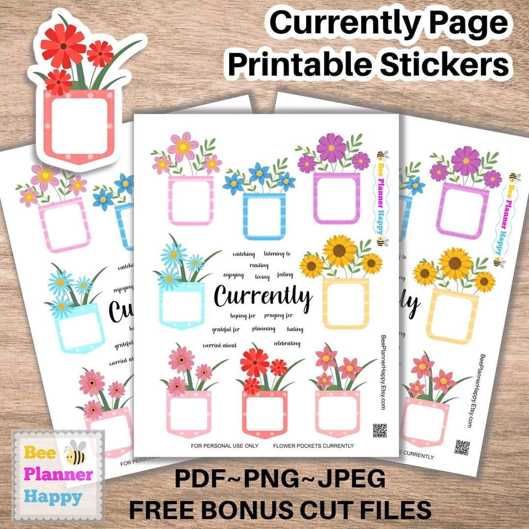Printable Currently Page Stickers ~ Cute Flowerpot Boxes and Words for ...