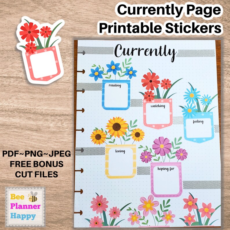 Printable Currently Page Stickers Cute Flowerpot Boxes and Words for ...