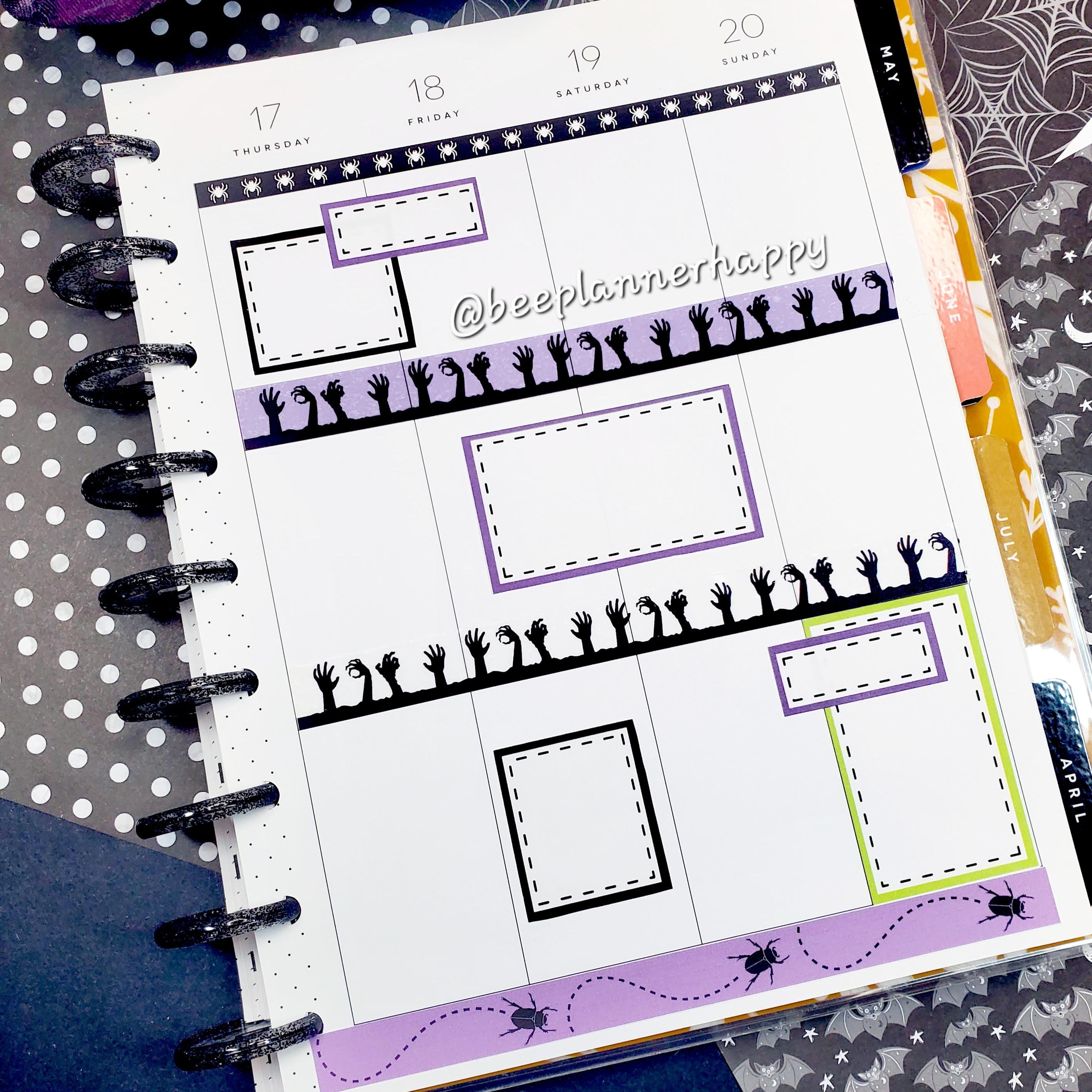 Printable Planner Box Stickers ~ Black Green and Purple Decorative Dash ...