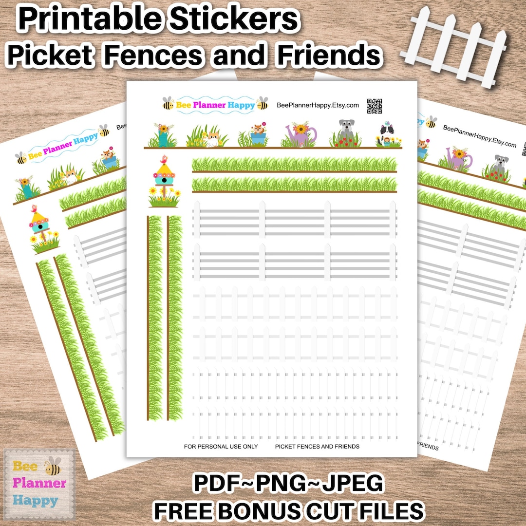 Printable Stickers of White Picket Fences, Grass Washi and Springtime ...