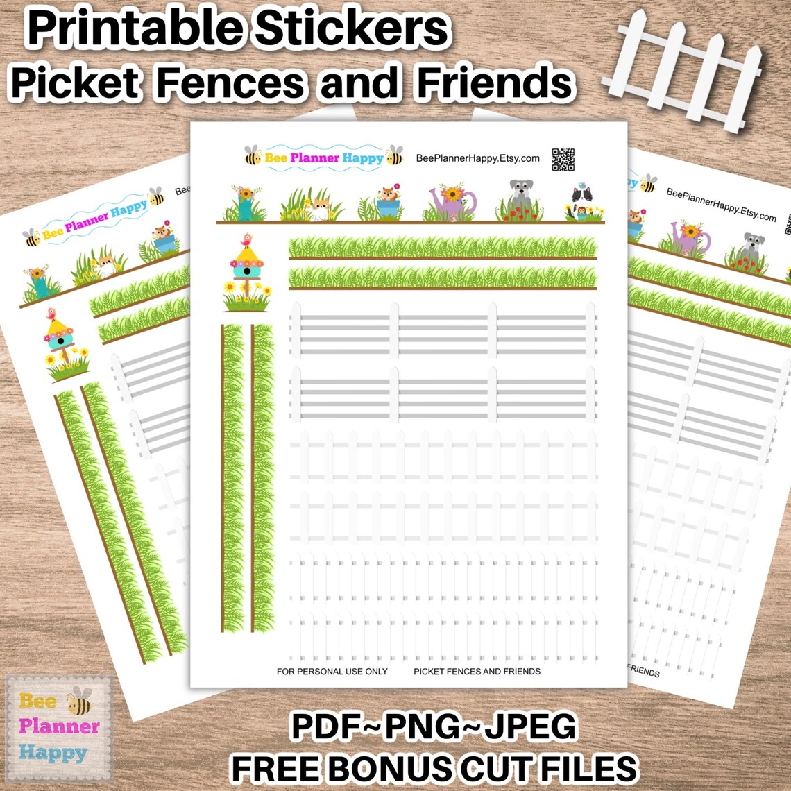 Printable Stickers of White Picket Fences Grass Washi and - Etsy