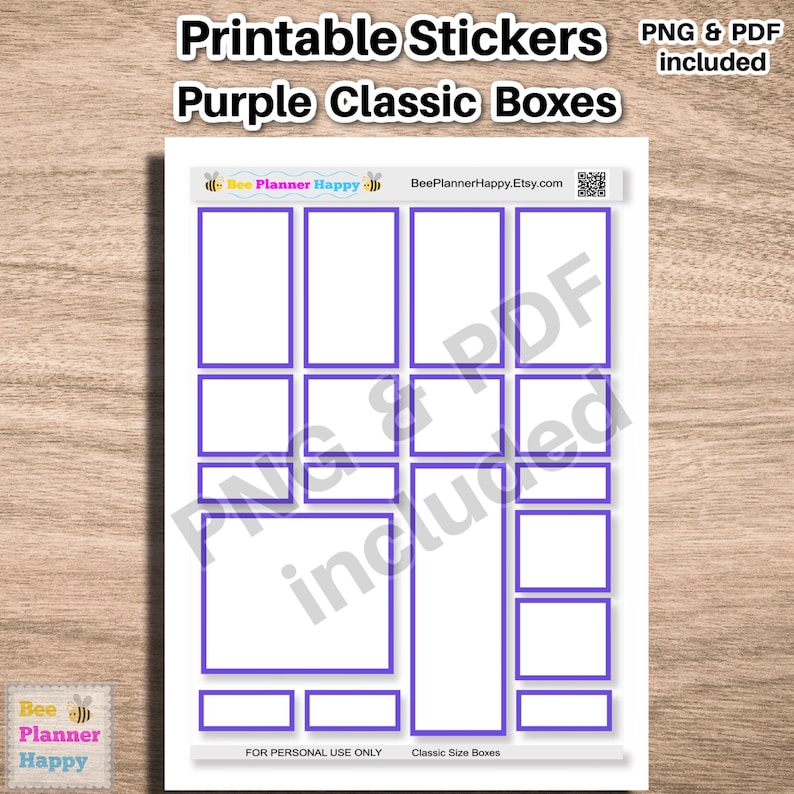 Purple Box Stickers: Printable Classic Size for Planners and Journals ...