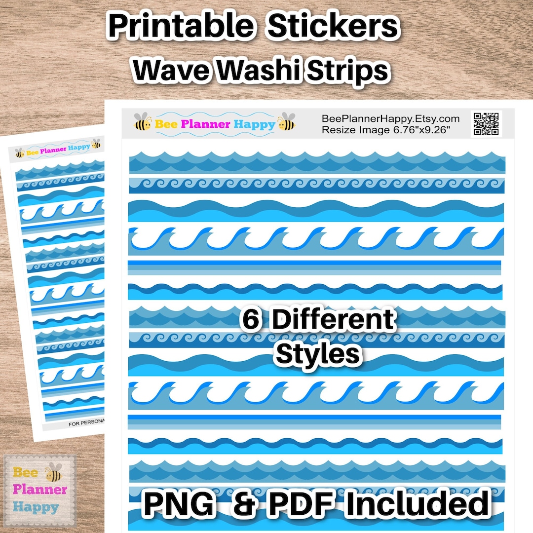 Printable Stickers of Wave Washi Strips for Planners, Journals and ...