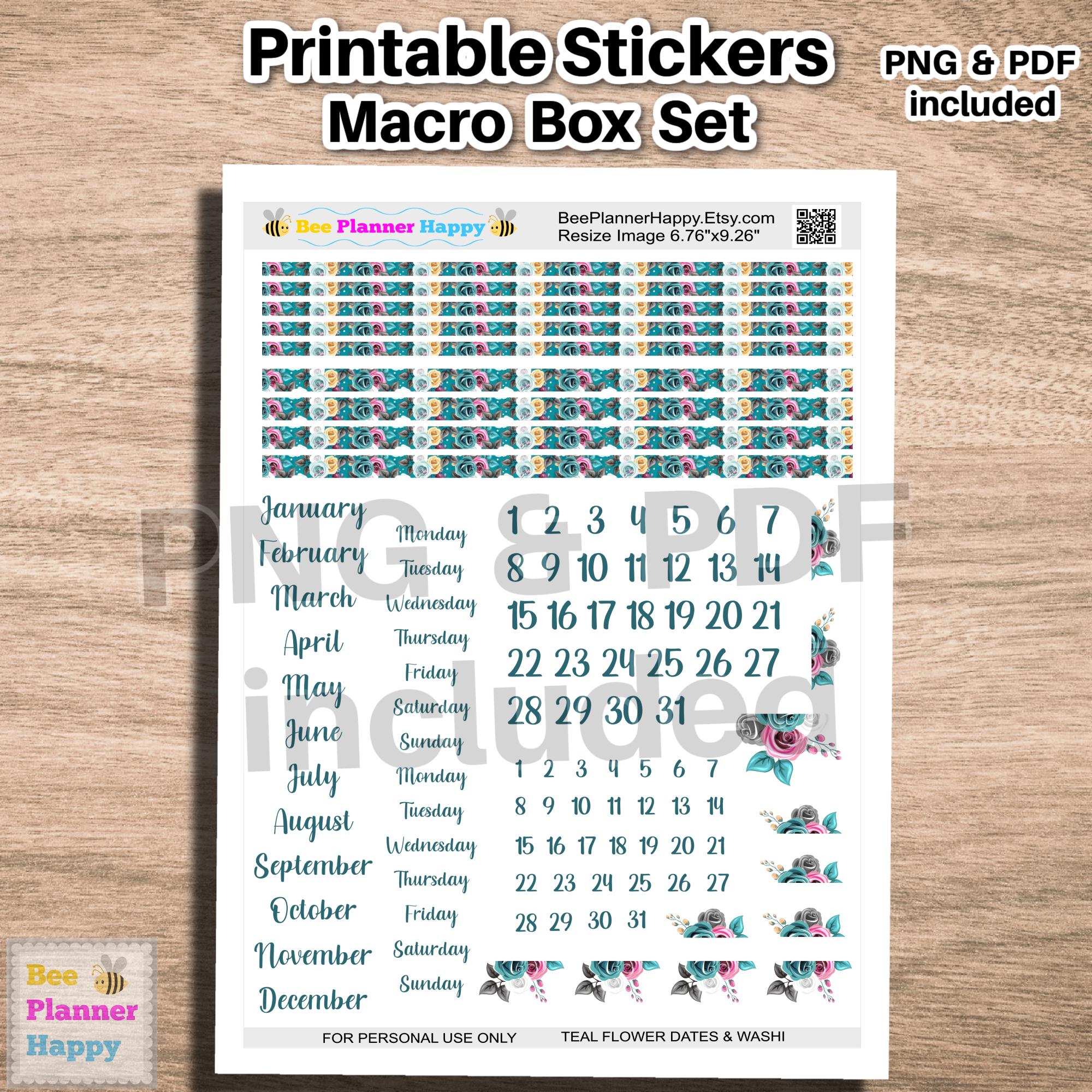 Printable Fitness Macro Box Stickers ~ Teal Florals Boxes Fit HP ...