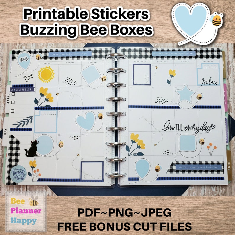 Printable Bee Stickers With Boxes for Planners, Journals and Diaries ...