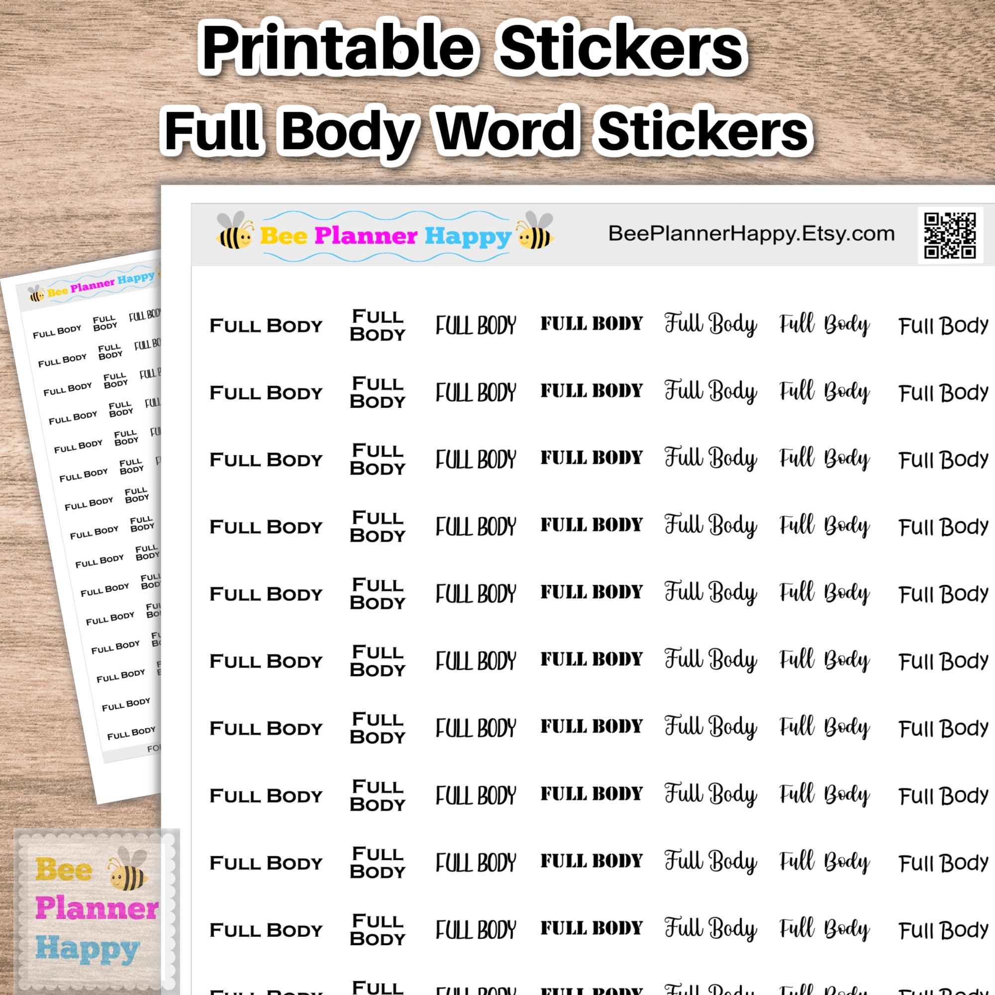 Printable Full Body Workout Word Stickers ~ Instant Download Print and ...