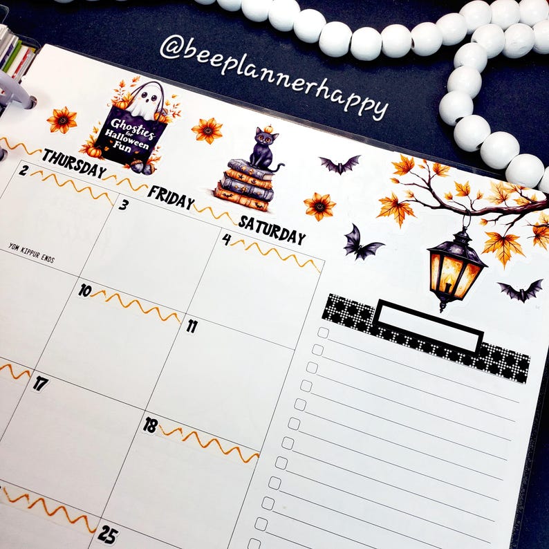 Printable October Monthly Planner Stickers ~ Halloween Ghosts and Fall ...