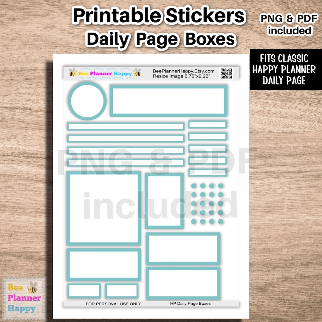 Printable Daily Page Planner Stickers – Aqua Boxes and Circles | HP ...