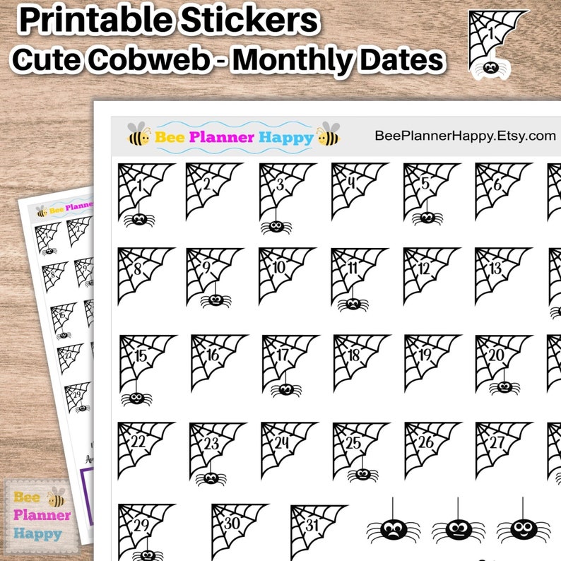 Printable Cobweb Spider Date Stickers, Date Covers for Redating ...