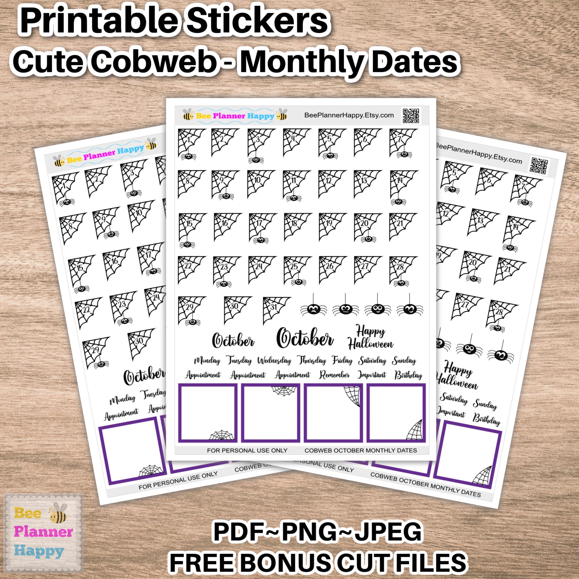 Printable Cobweb Spider Date Stickers, Date Covers for Redating ...