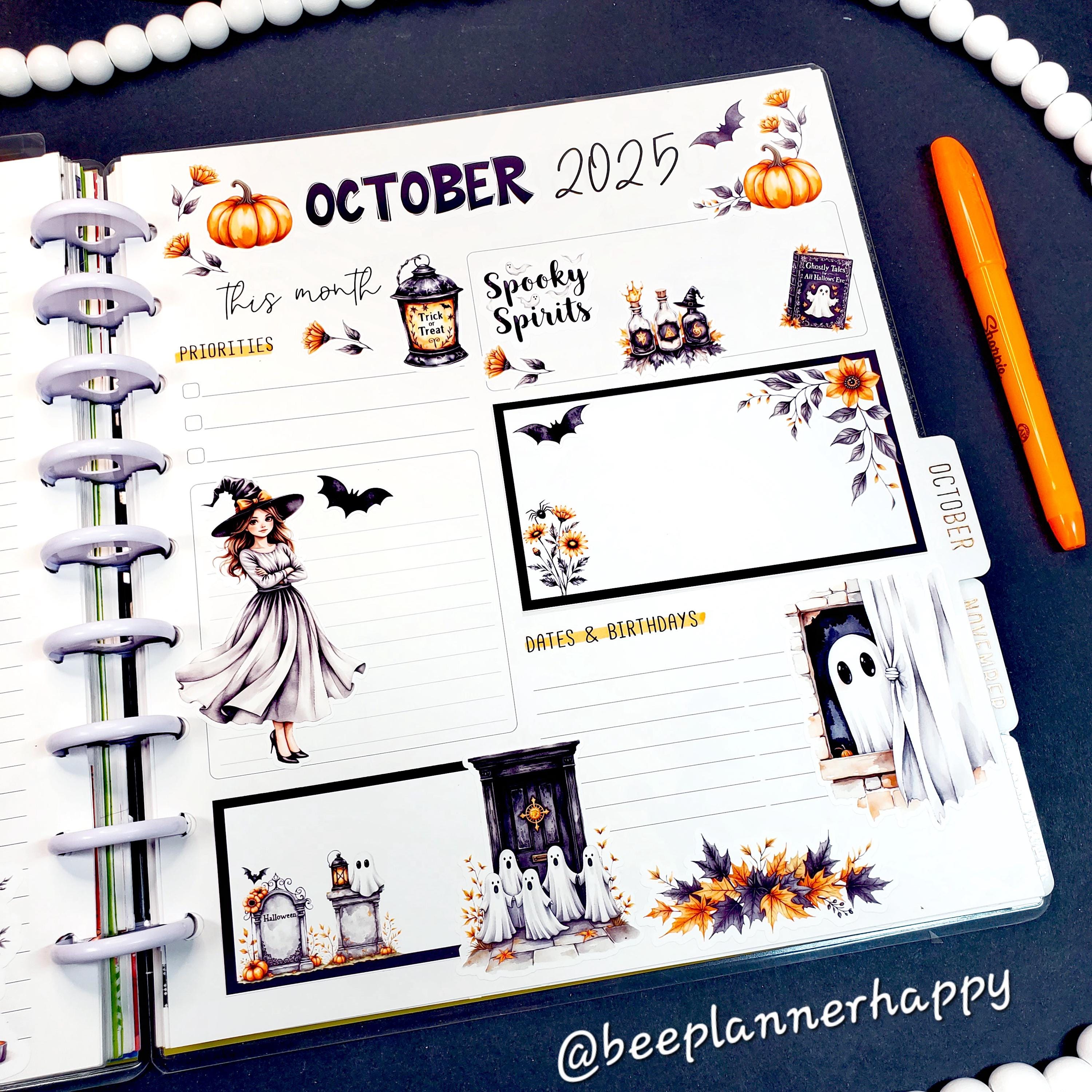 Printable October Halloween Planner Stickers | Spooky Cute Ghosts Fit ...