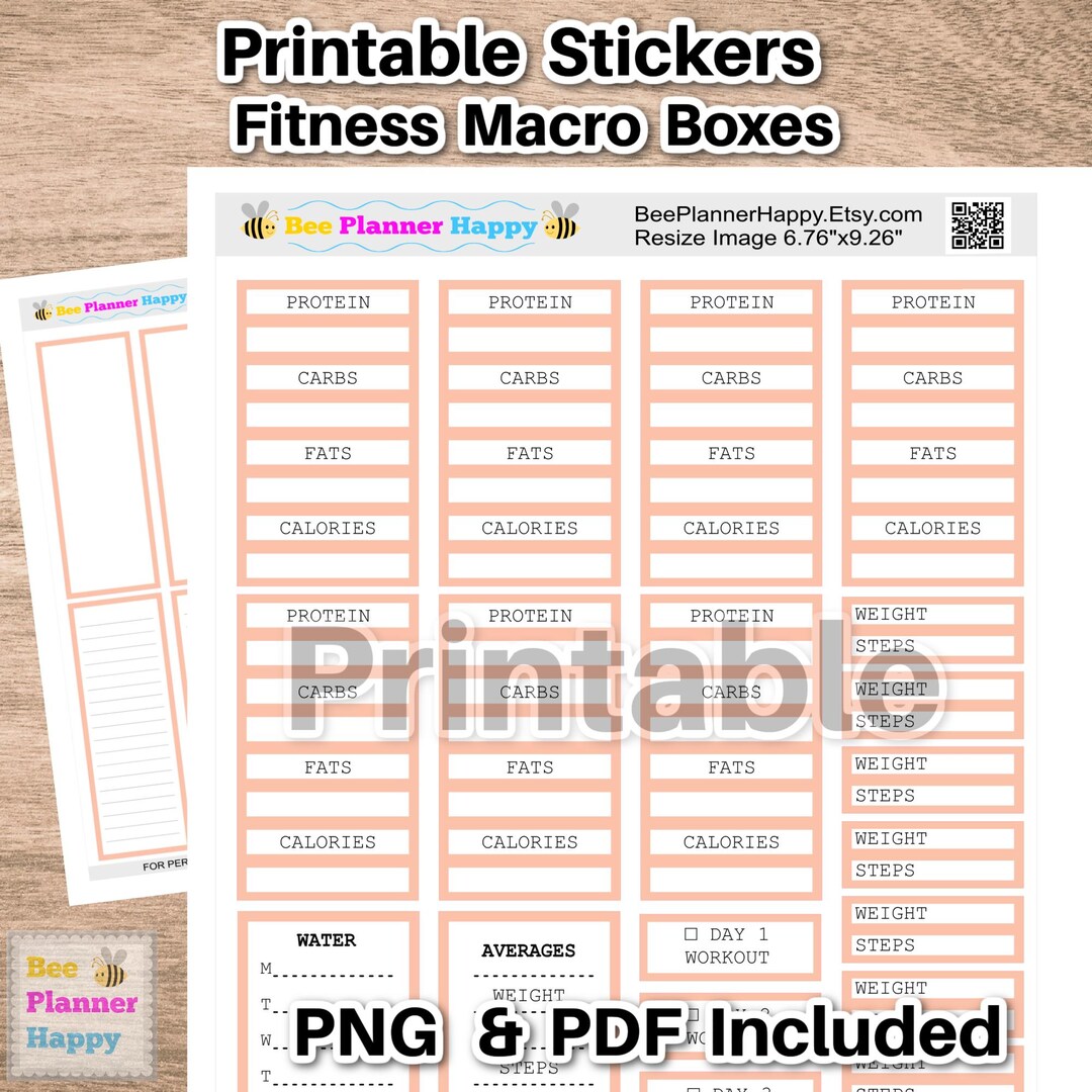 Printable Fitness Macro Box Stickers ~ Peach Boxes Fit HP Classic ...