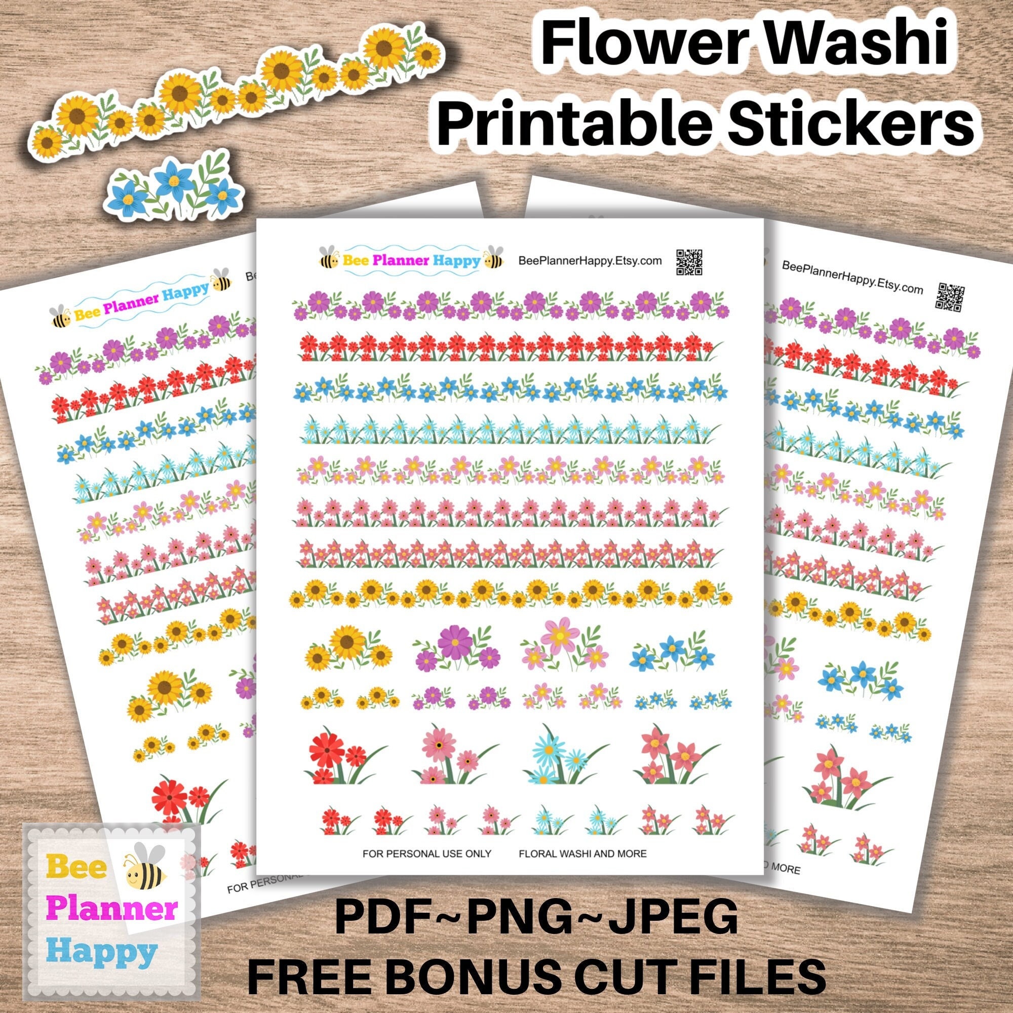 Printable Flower Washi ~ Cute Flower Stickers for Planners ~ Journal ...