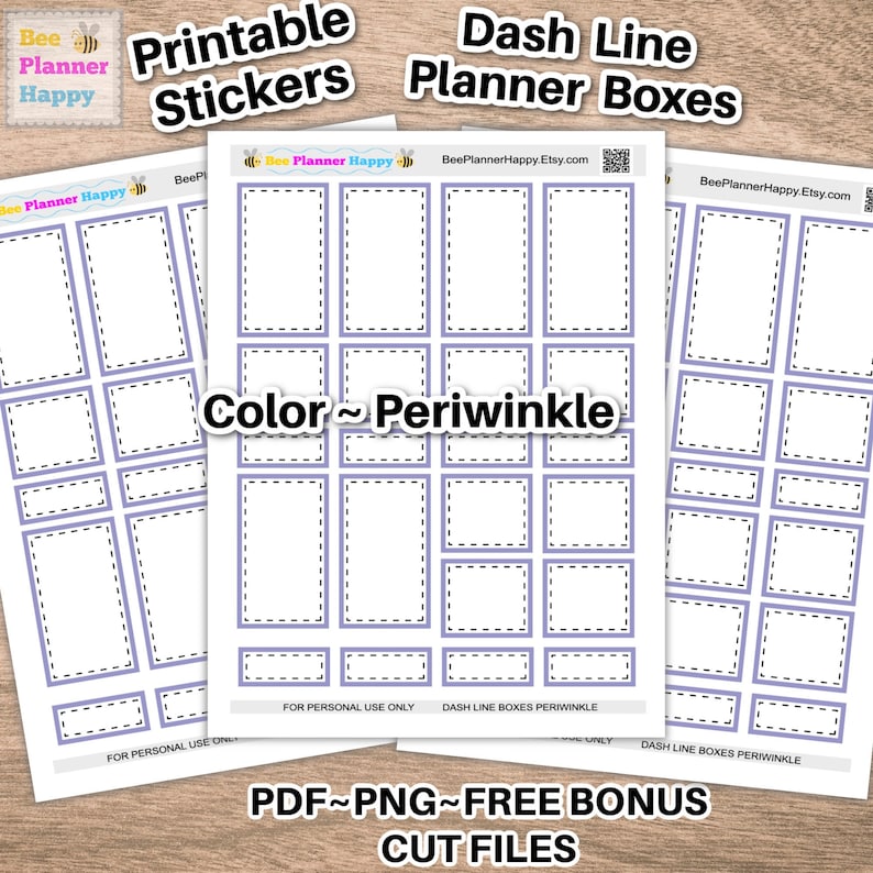 Printable Planner Box Stickers ~ Periwinkle Decorative Dash Line Boxes ...