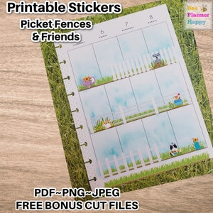 Printable Stickers of White Picket Fences, Grass Washi and Springtime ...