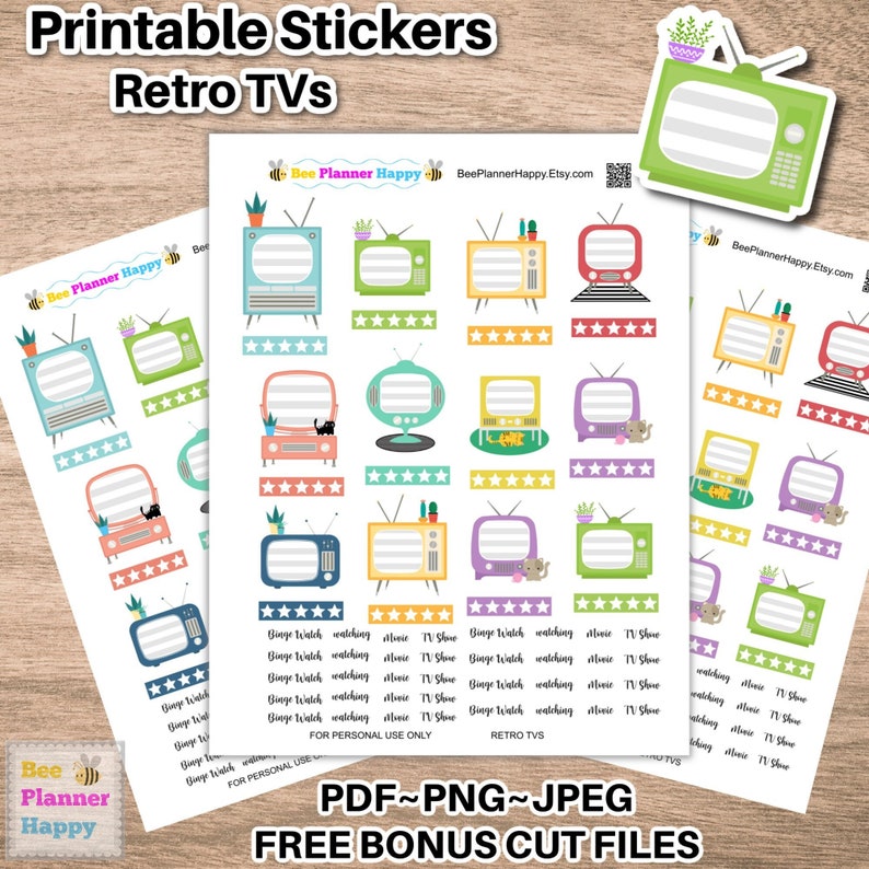Printable Retro TV Stickers for Planners, Journals, Diaries ...