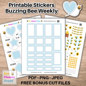 Printable Bumblebee Weekly Sticker Pages ~ Cute Bees, Blue Boxes, Words ...