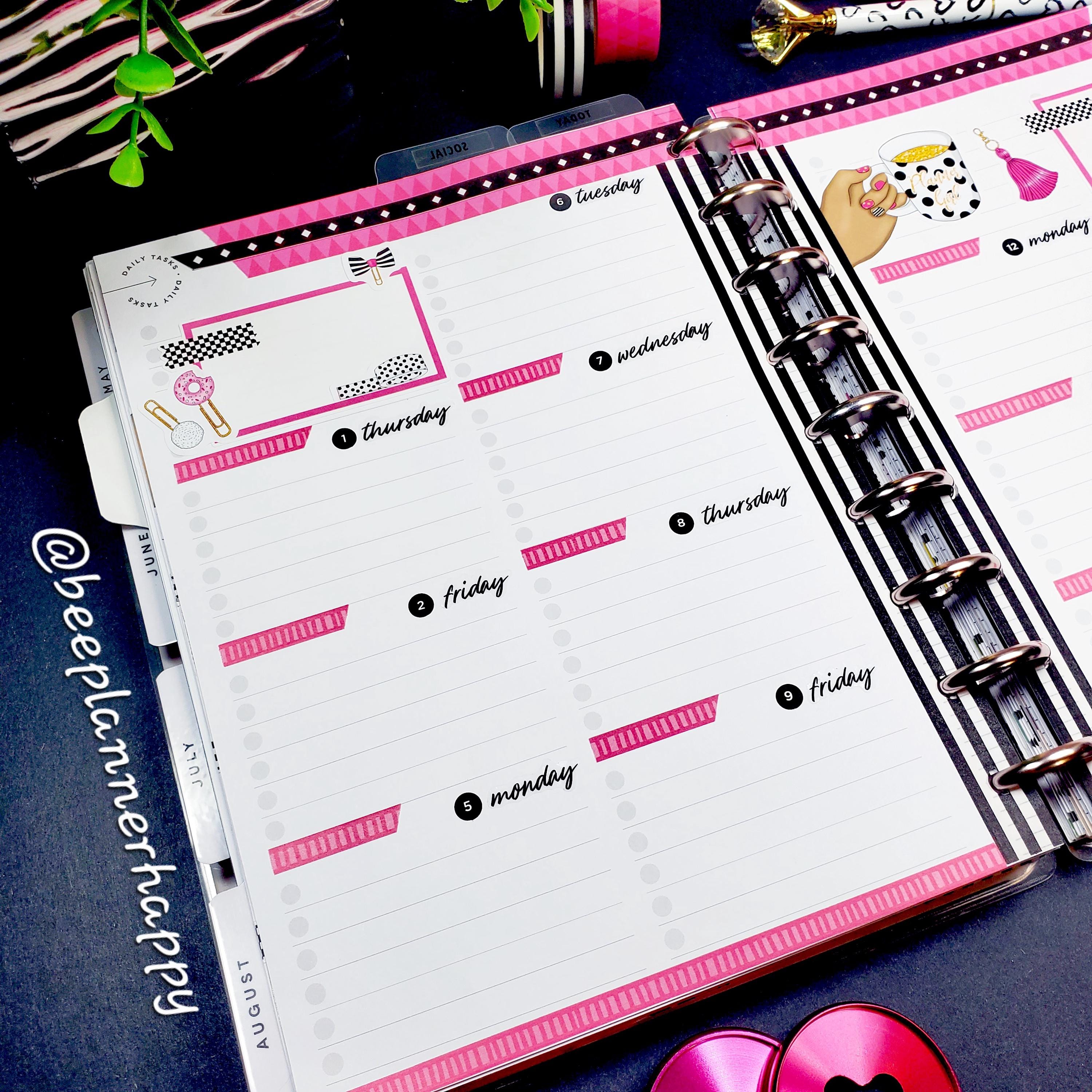Printable Planner Box Stickers Hot Pink Boxes With Black Checkerboard ...
