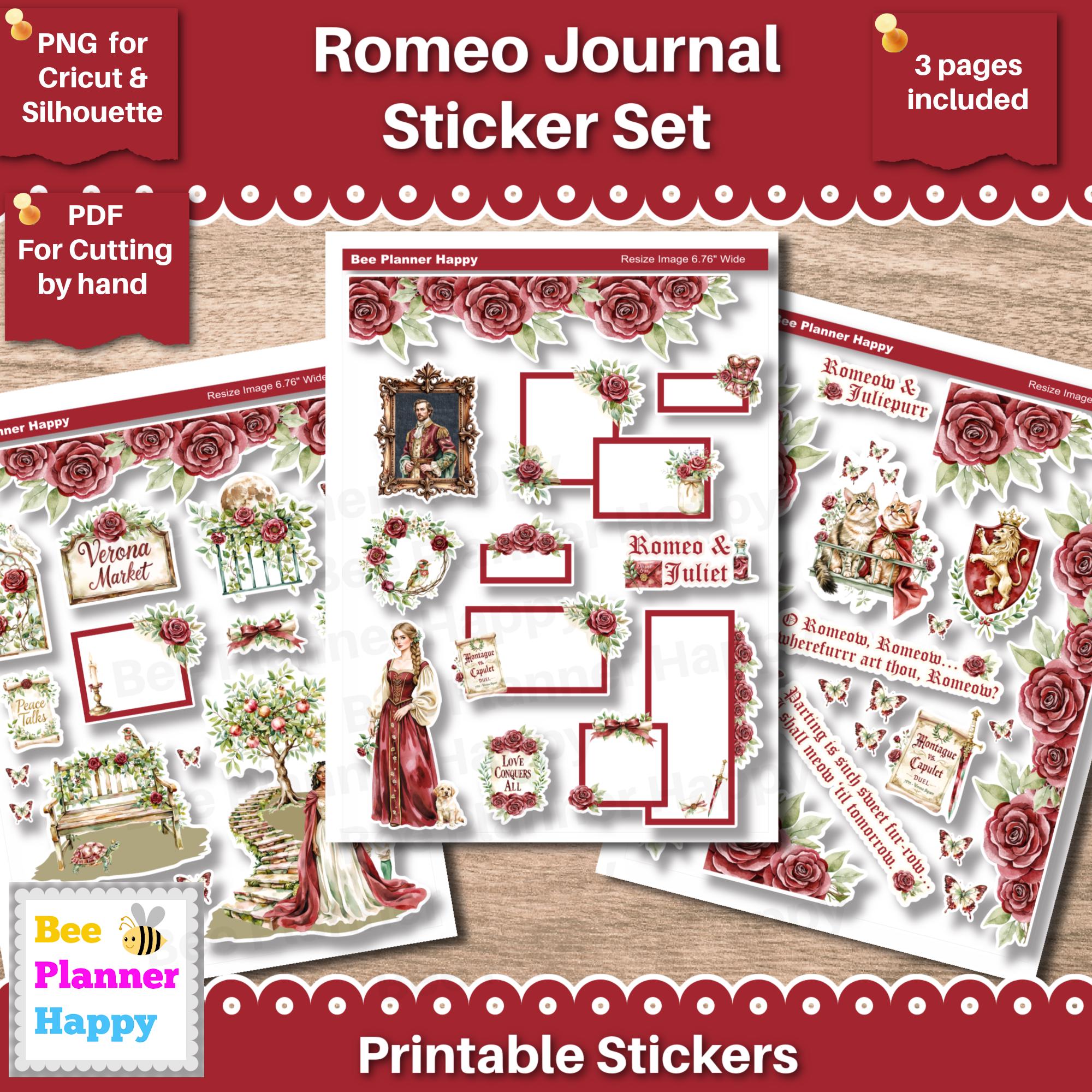 Printable February Valentine Romeo and Juliet Journal Sticker Set for ...