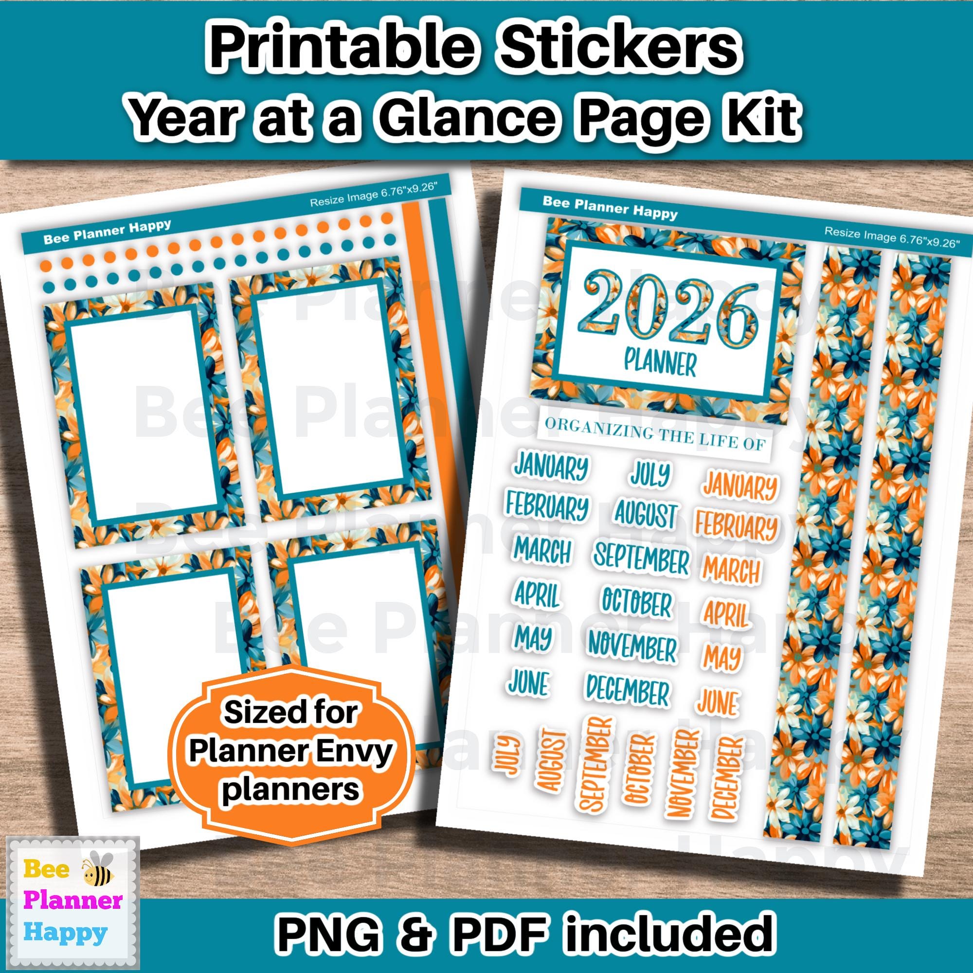 Printable Planner Envy Cover Page and Year at a Glance Sticker Kit ...