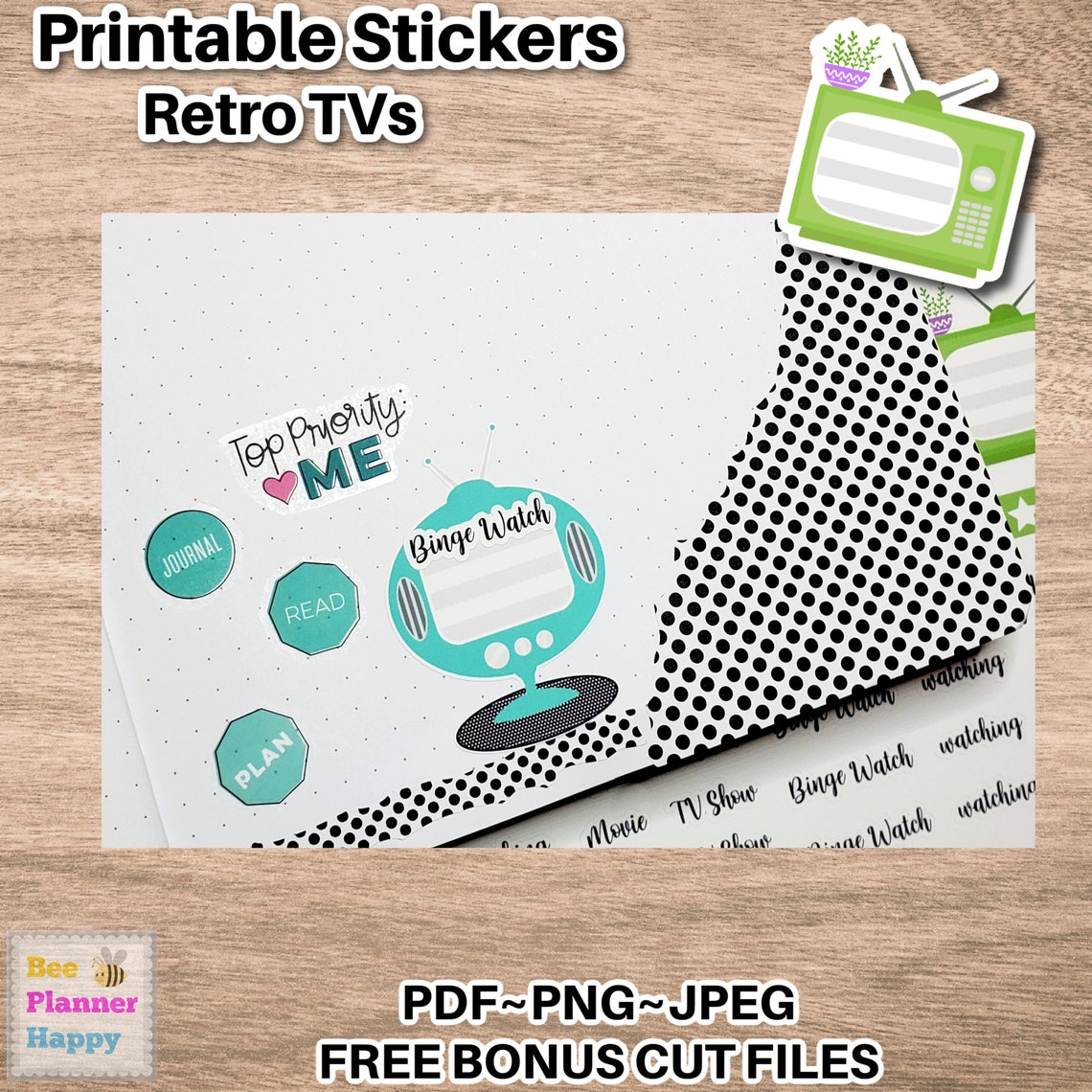 Printable Retro TV Stickers for Planners Journals Diaries - Etsy
