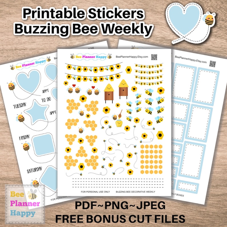 Printable Bumblebee Weekly Sticker Pages ~ Cute Bees, Blue Boxes, Words ...
