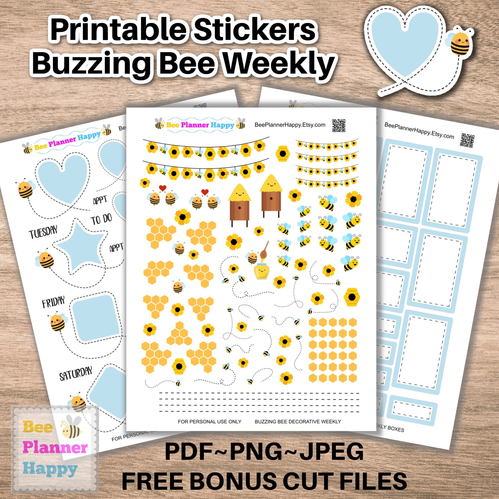 Printable Bumblebee Weekly Sticker Pages Cute Bees, Blue Boxes, Words ...