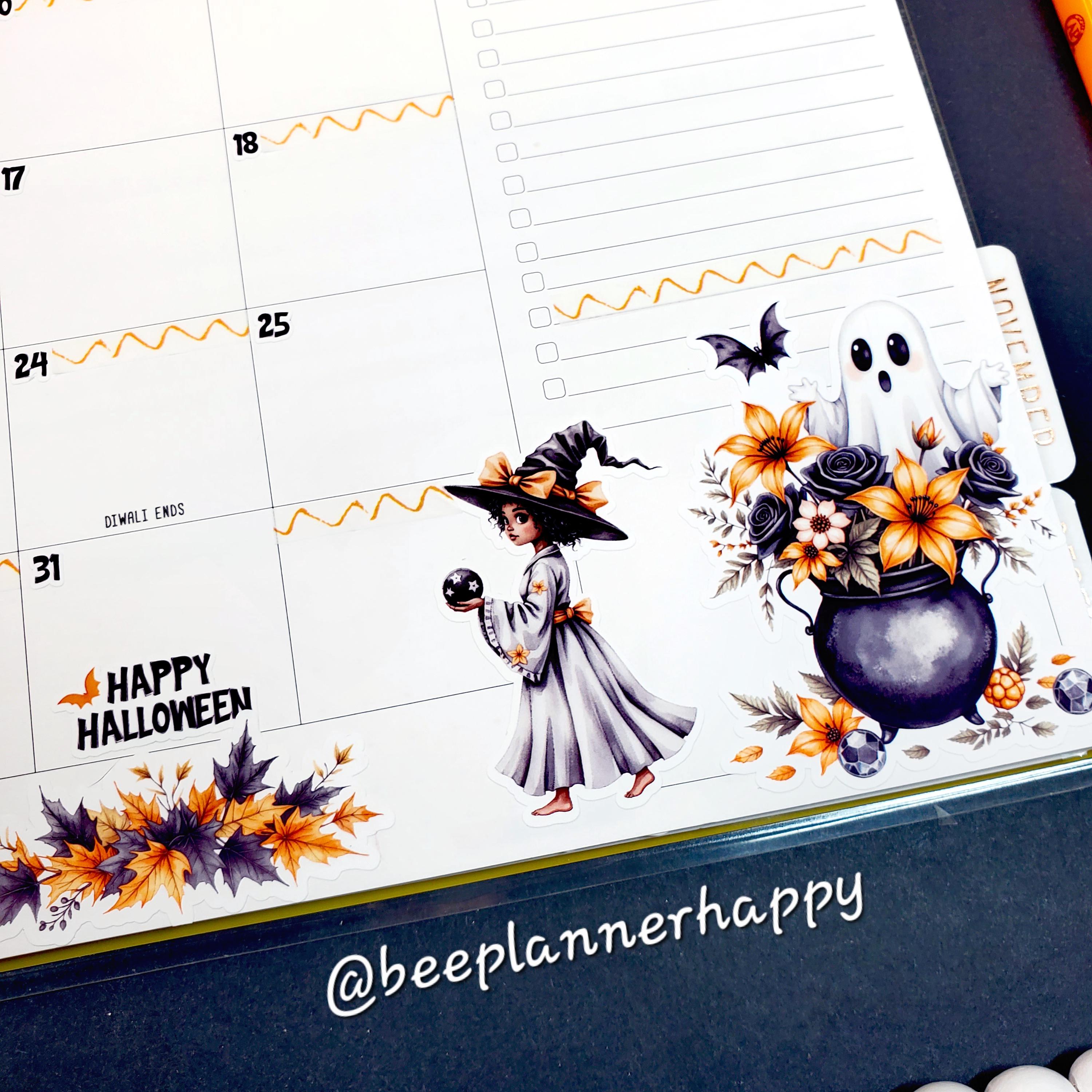 Printable October Monthly Planner Stickers ~ Halloween Ghosts and Fall ...