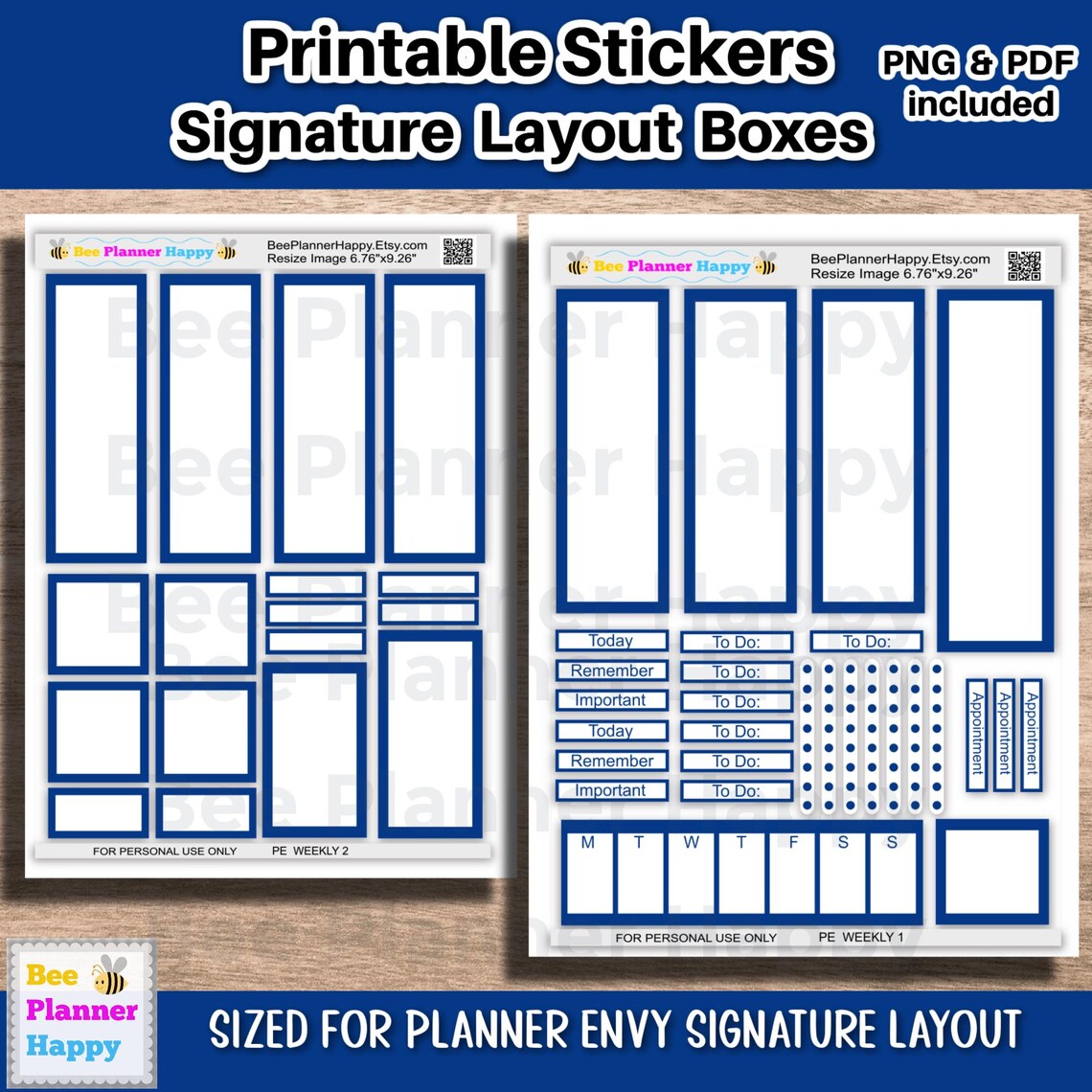 Printable Planner Envy Signature Layout Weekly Boxes Kit Royal Navy ...