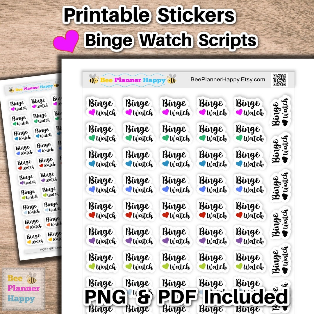 Printable Binge Watch Word Stickers ~ Instant Download Print and Cut ...