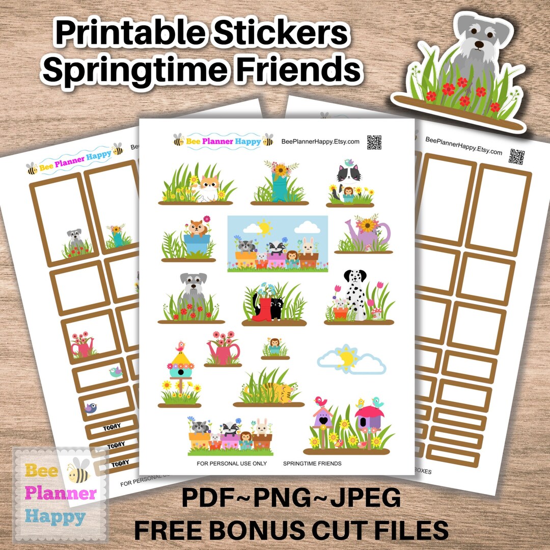 Printable Stickers of Springtime Friends With Classic Size Boxes for ...