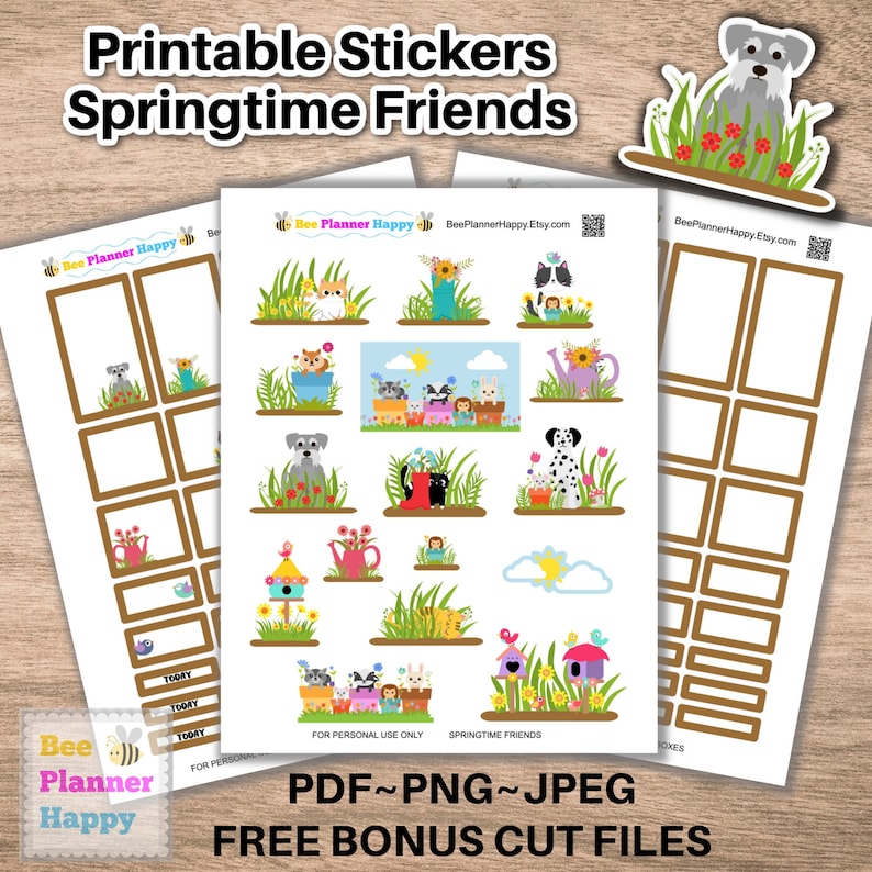 Printable Stickers of Springtime Friends With Classic Size Boxes for ...