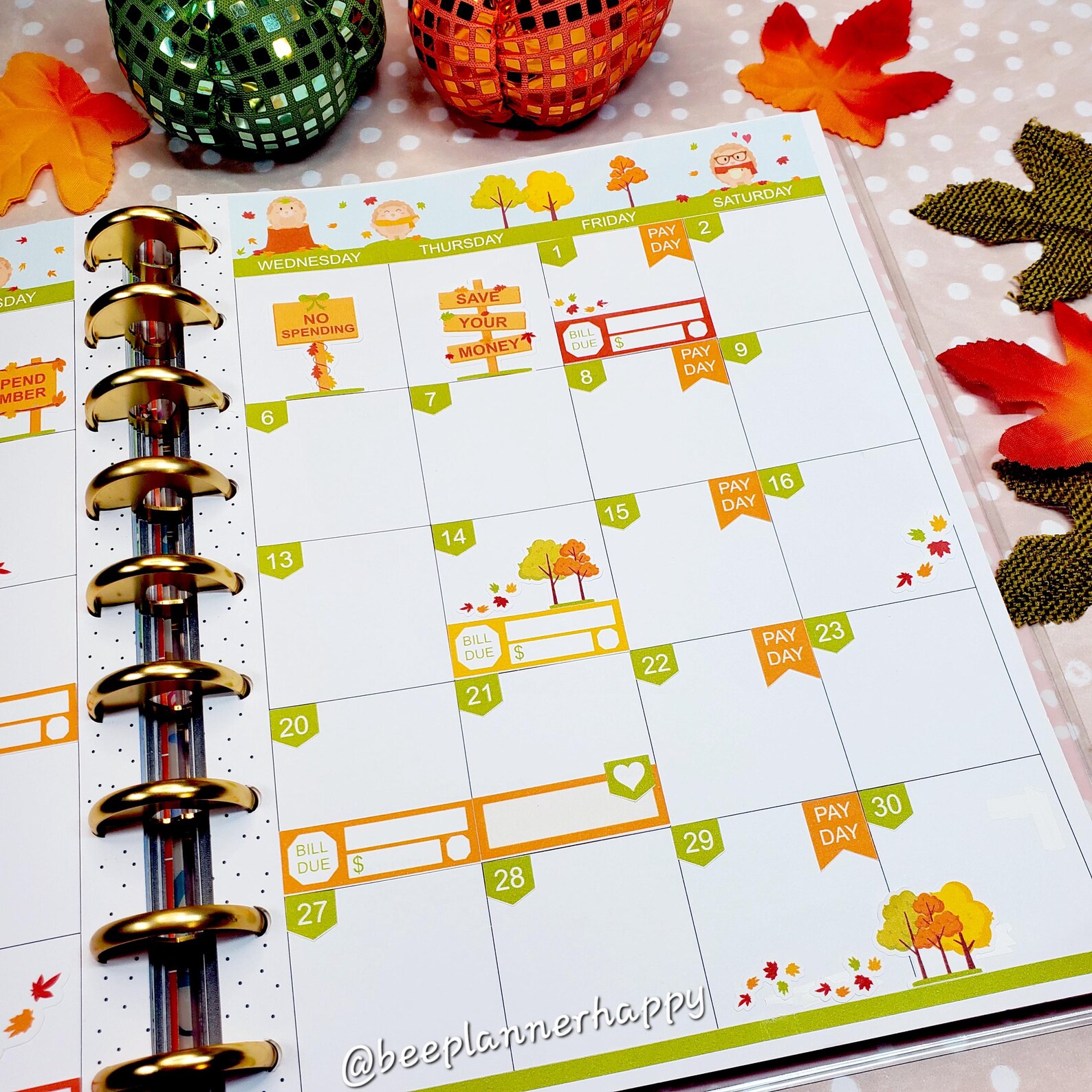 Printable Monthly Bills Stickers Set ~ Cute Fall Hedgehogs ~ November ...