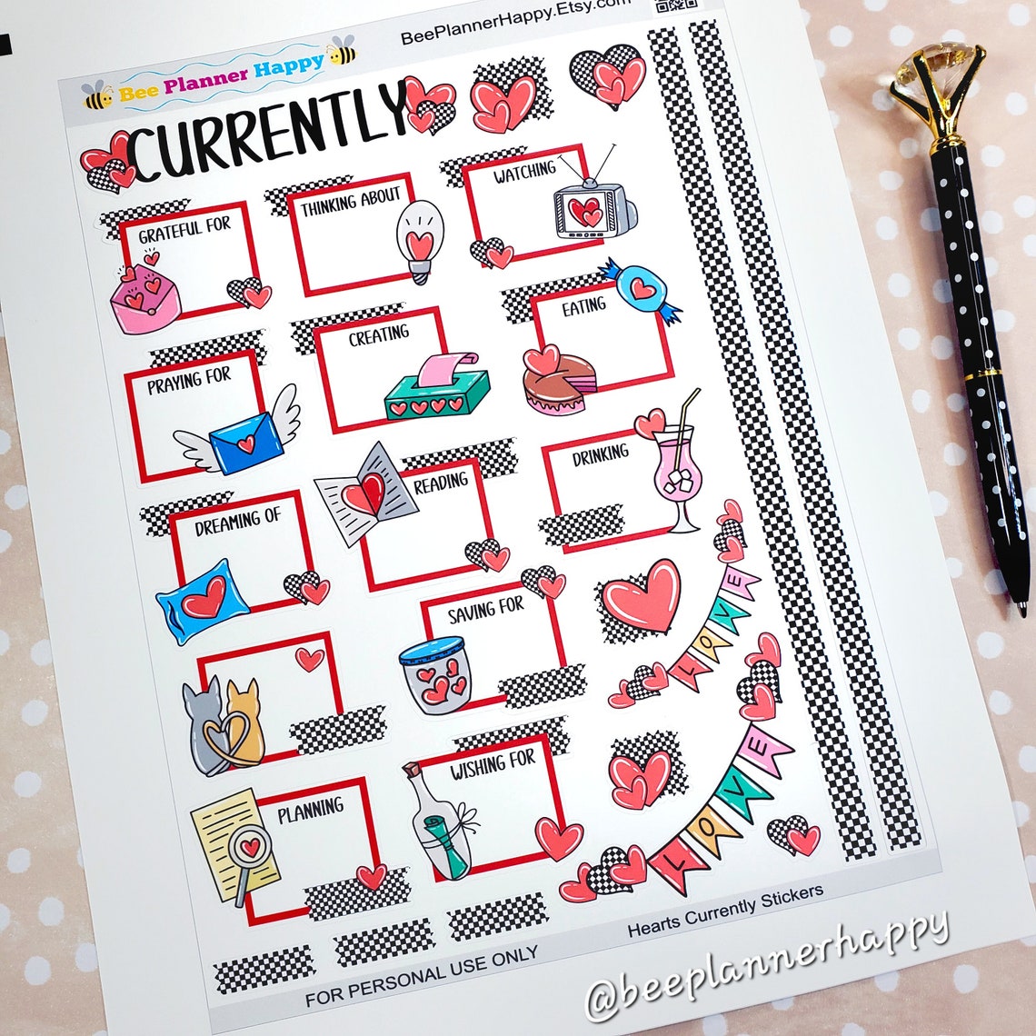 Printable Currently Page Stickers ~ Cute Hearts Valentines Theme for ...
