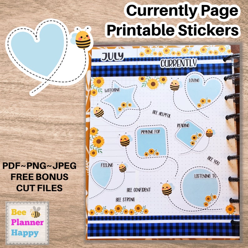 Printable Currently Sticker Page ~ Cute Bee Boxes and Words for ...