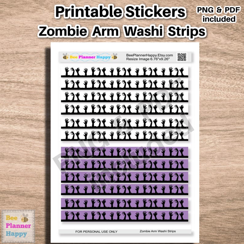 Printable Zombie Arm Washi Strips for Planners, Journals, Download ...