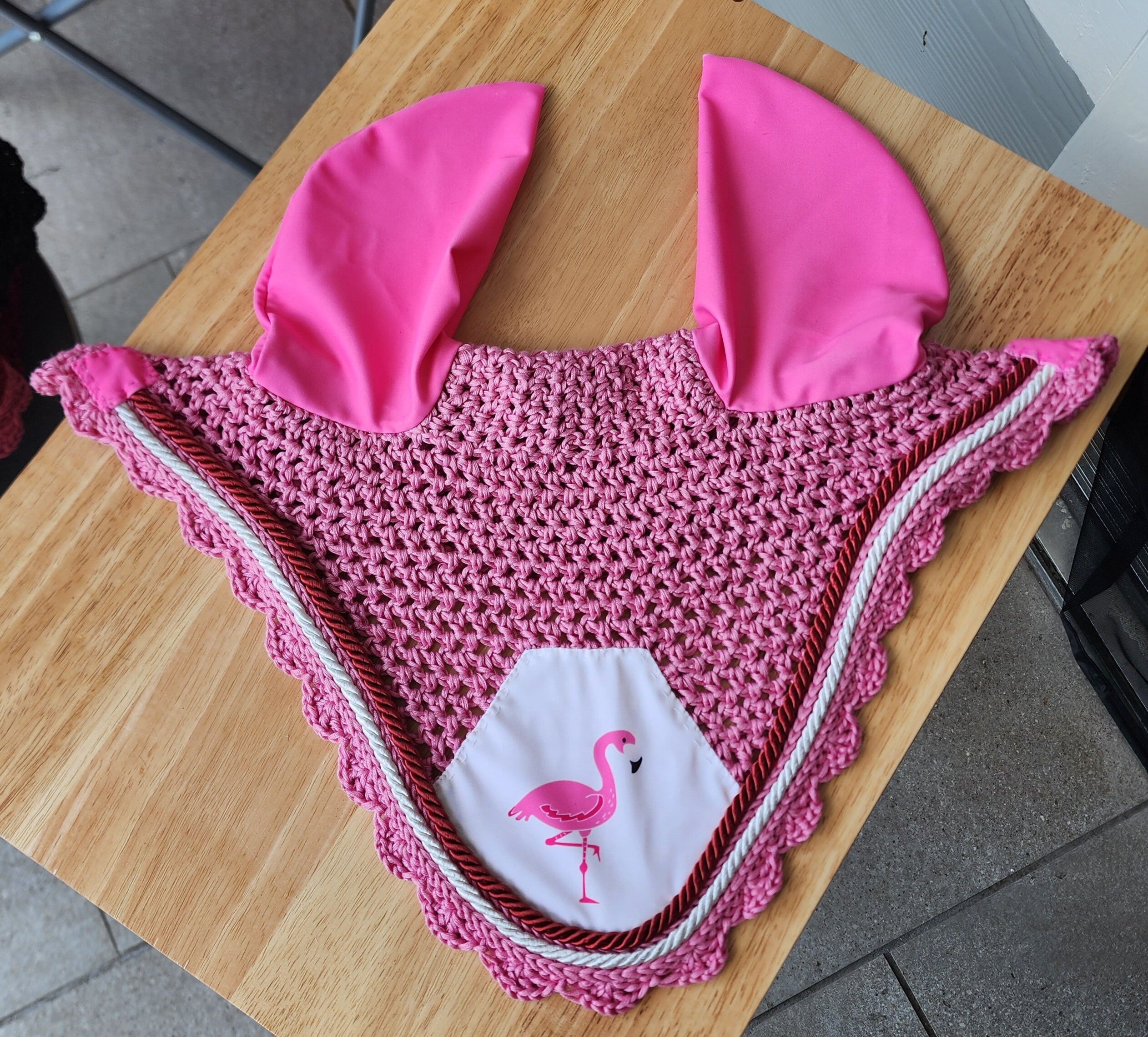 Pink Flamingo Ear Bonnet / Fly Bonnet / Horse Bonnet / Fly Net, Horse ...