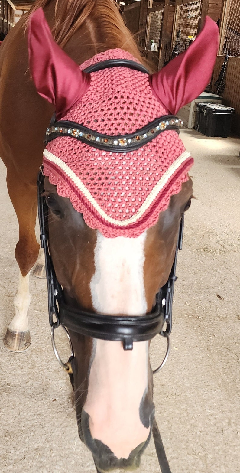 Dark Pink / Dusty Rose Ear Bonnet / Fly Bonnet / Horse Bonnet / Fly Net ...