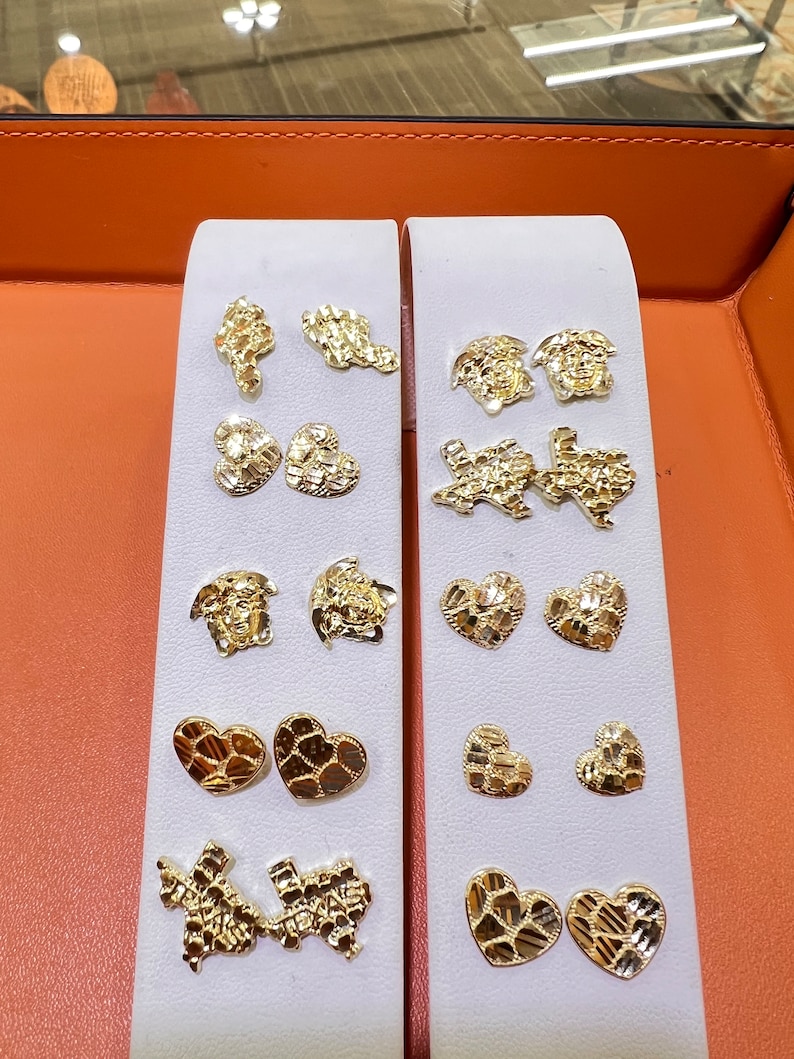 ASSORTED NUGGET EARRINGS 10k Yellow Gold Real Texas Nugget Heart Round ...