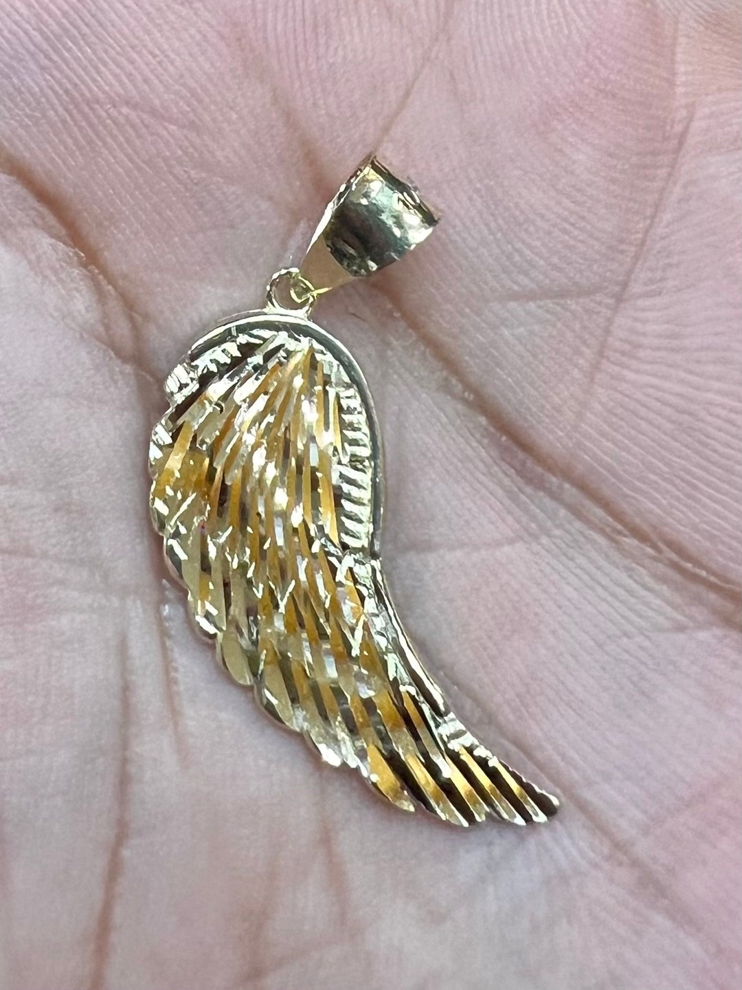 10k Yellow Gold Real Angel Wing Diamond Cut Pendant Solid SALE - Etsy
