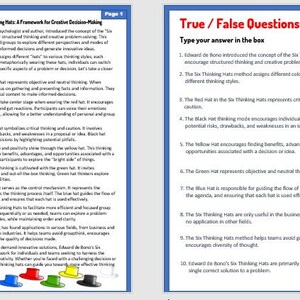 Six Thinking Hats Edward De Bono Reading Passage and Comprehension ...