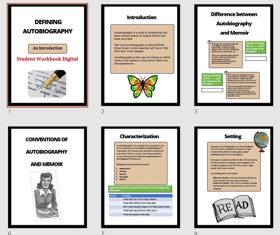 Autobiography Memoir Introduction Workbook for Students Digital and ...