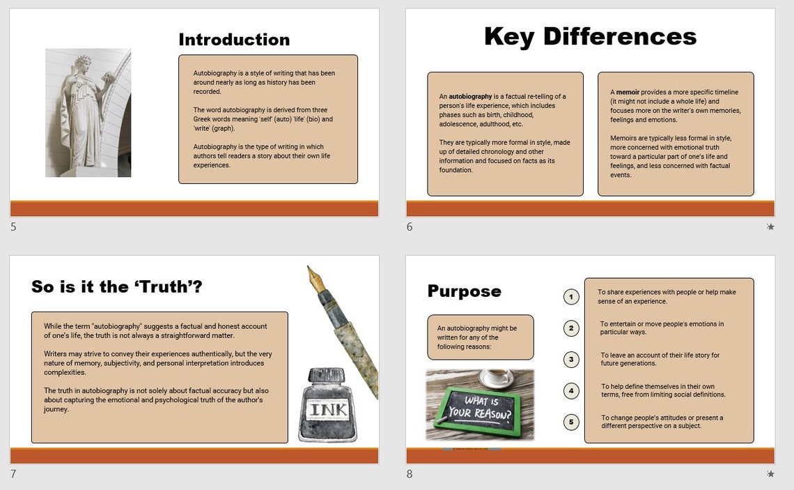 Autobiography Memoir Introduction Powerpoint Presentation With Teacher ...