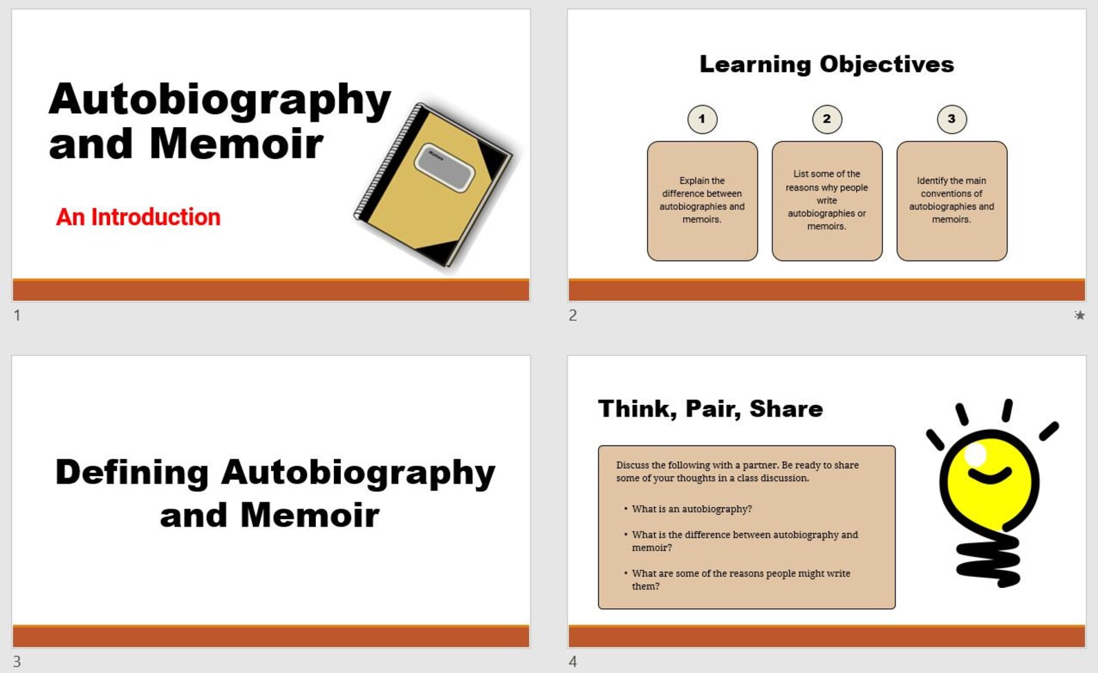 Autobiography Memoir Introduction Powerpoint Presentation With Teacher ...