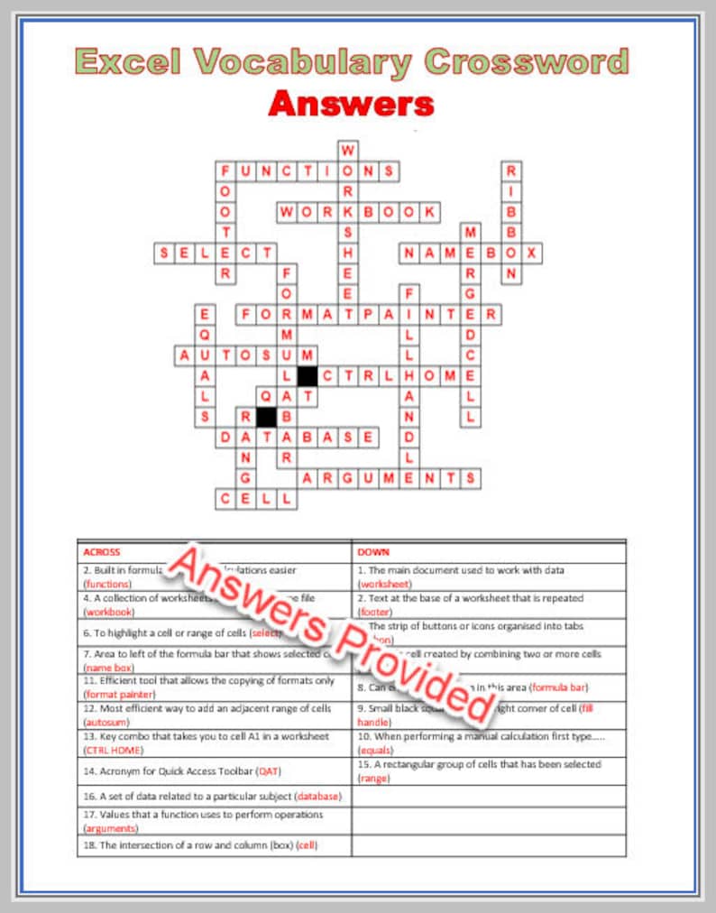 Crucigrama de vocabulario de Microsoft Excel - Actividad digital e ...