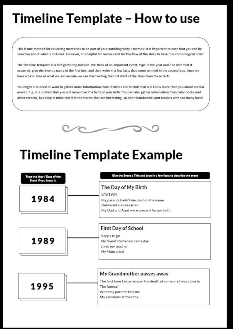 Autobiography Timeline Template - Digital and Print Options - Etsy