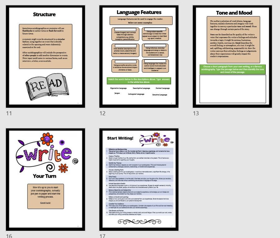 Autobiography Memoir Introduction Workbook for Students - Digital and ...